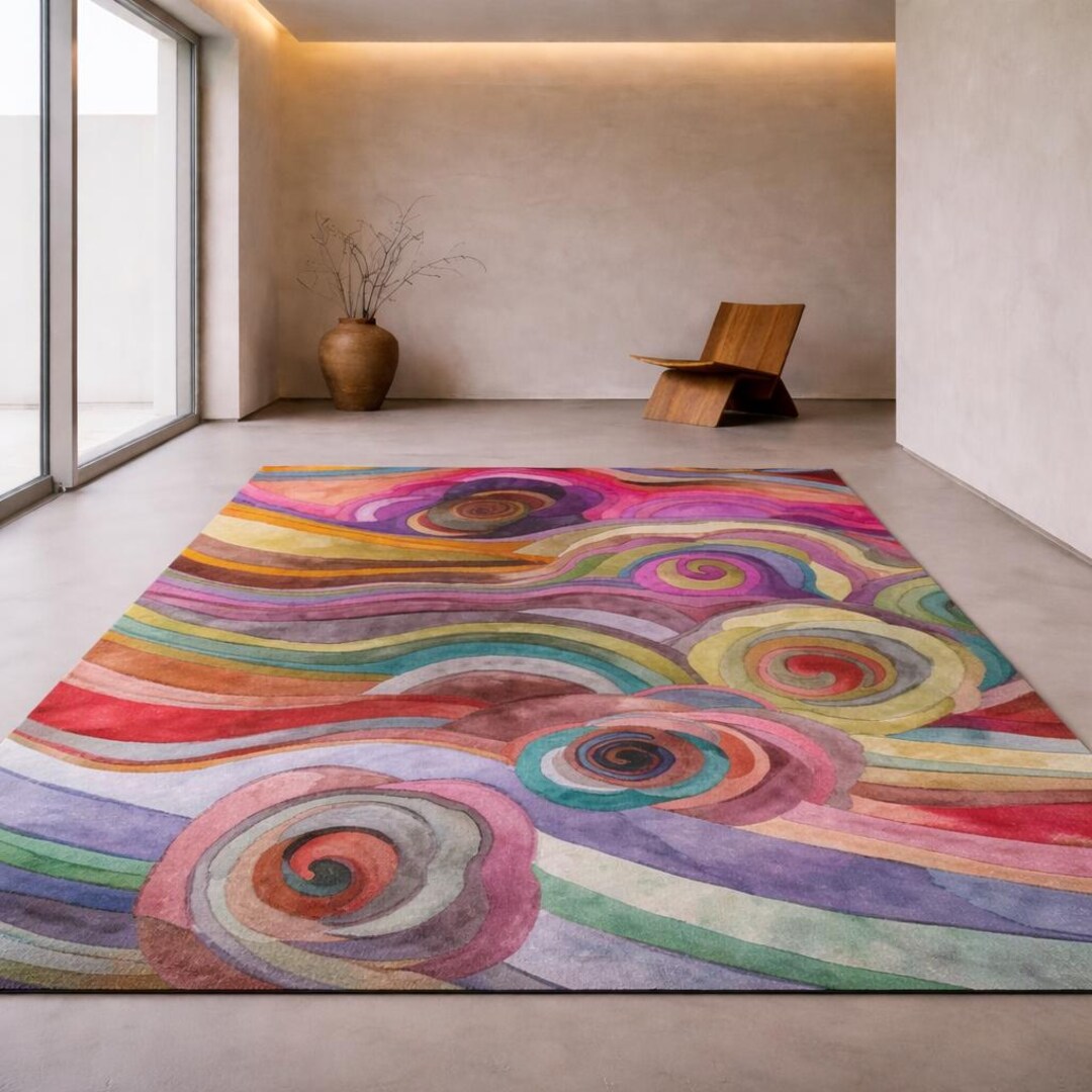 Colorful Abstract Area Rug, Rainbow Swirl Nonslip Rug, Boho Art Rug ...