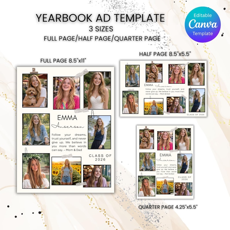Senior Yearbook Ad Template, Editable Canva Photo Collage (digital ...