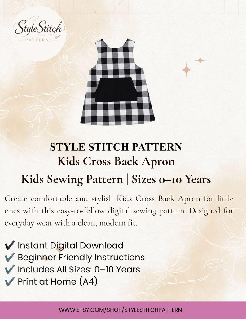 Kids Cross Back Apron Sewing Pattern | Reversible, Pocket, Sizes 1-10 ...