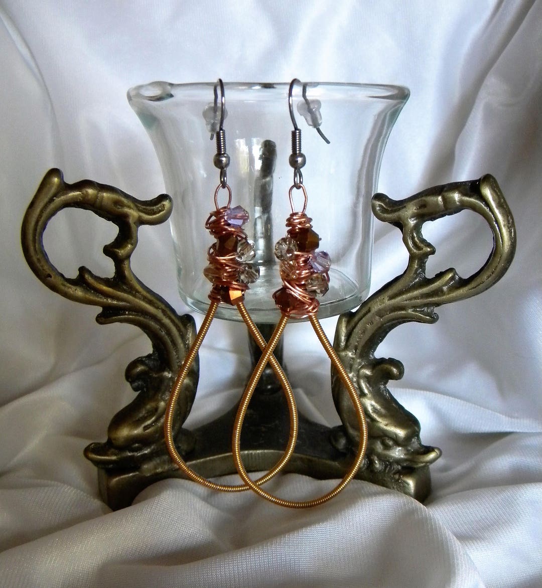 Guitar String Earrings With Crystals - Etsy