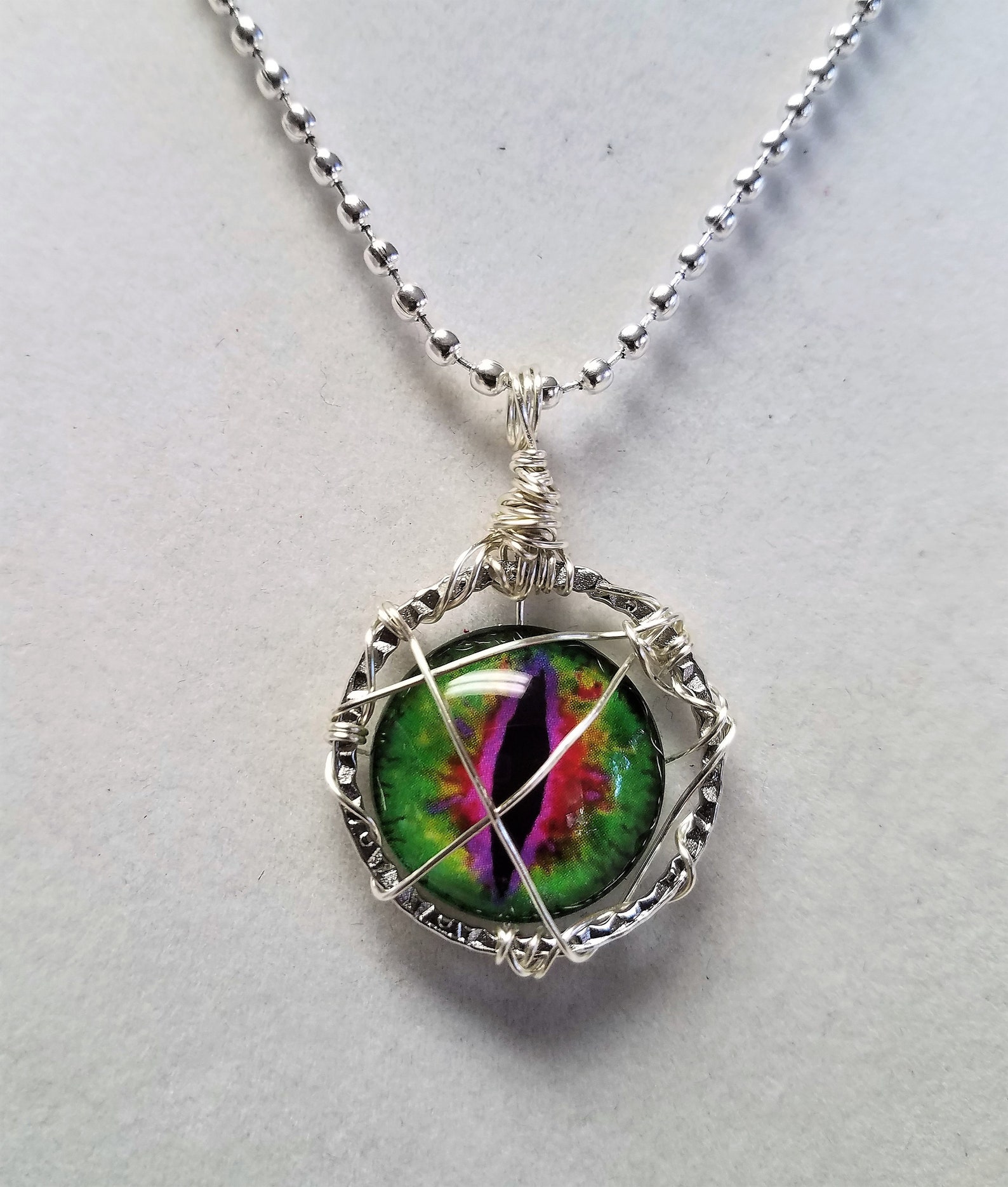 Green & Pink Dragon Eye Pendant Necklace - Etsy