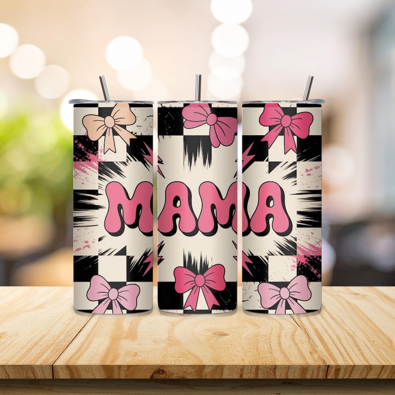 Mama PNG, Pink Checkerboard Bow, Coquette Retro Graphic (digital ...