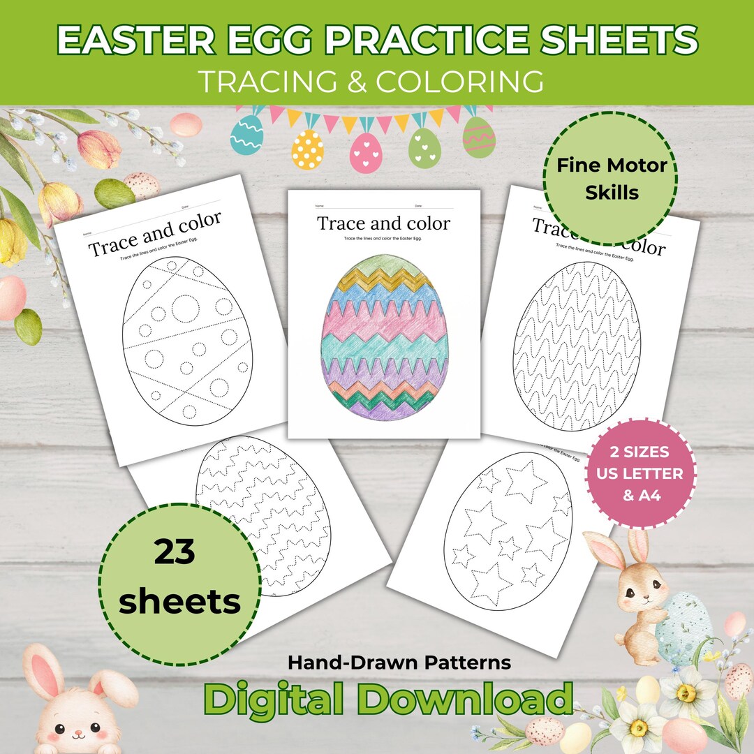 Easter Egg Tracing Sheets, Preschool Fine Motor Skills Activity ...