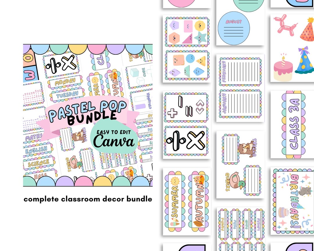 Pastel Pop Classroom Decor Bundle | Editable Canva Posters, Bulletin ...