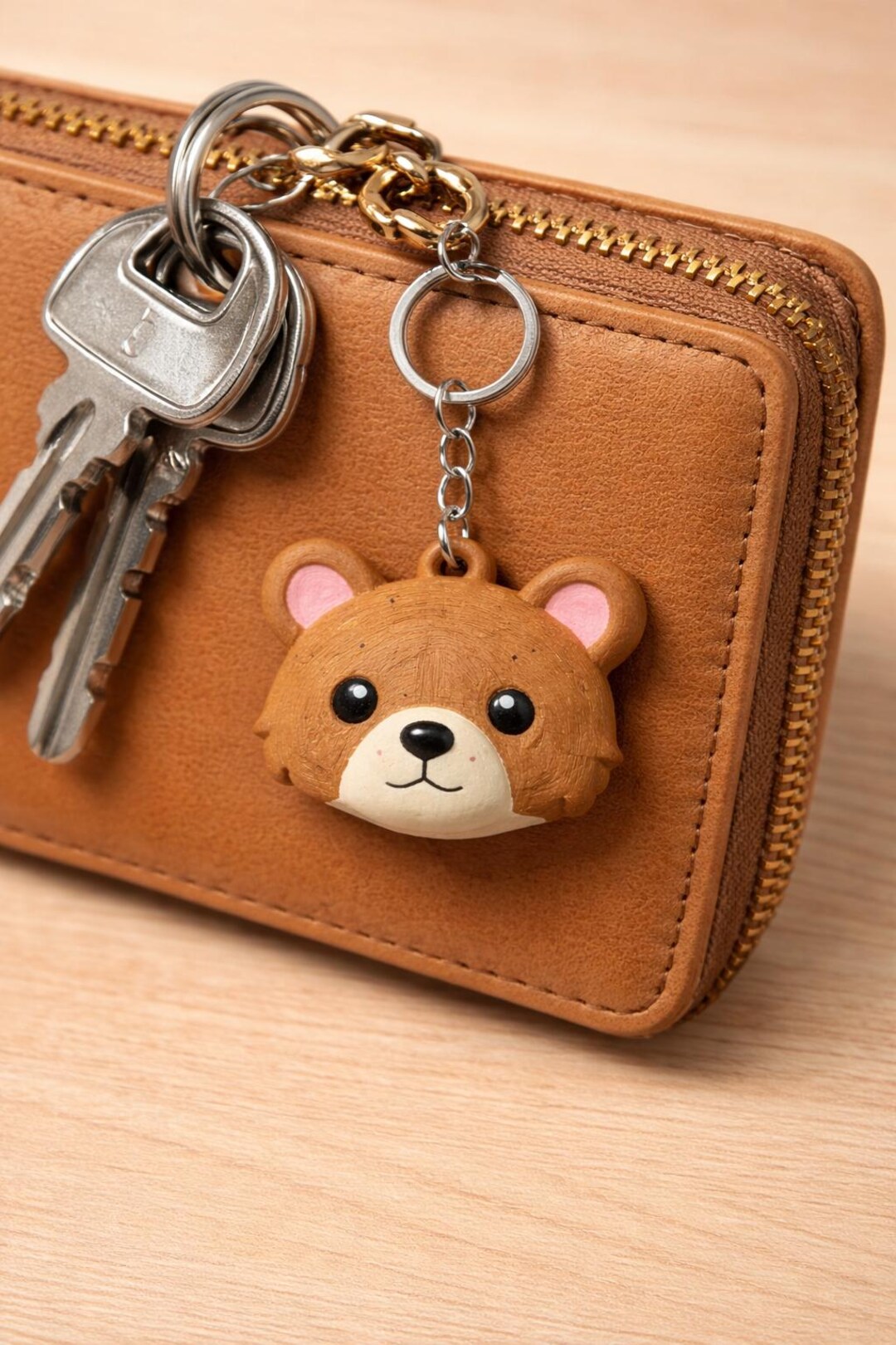 Bear Cub Head 3D Art – Hand Painted Wildlife Keychain, Forest Animal ...