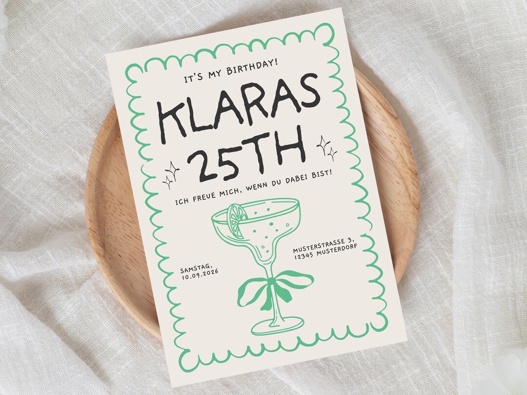 Birthday Invitation – Modern Invitation Card Green Beige – Minimalist ...