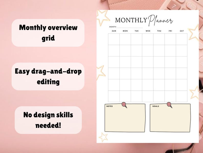 Editable Monthly Planner Canva Template | Minimalist Undated Calendar ...