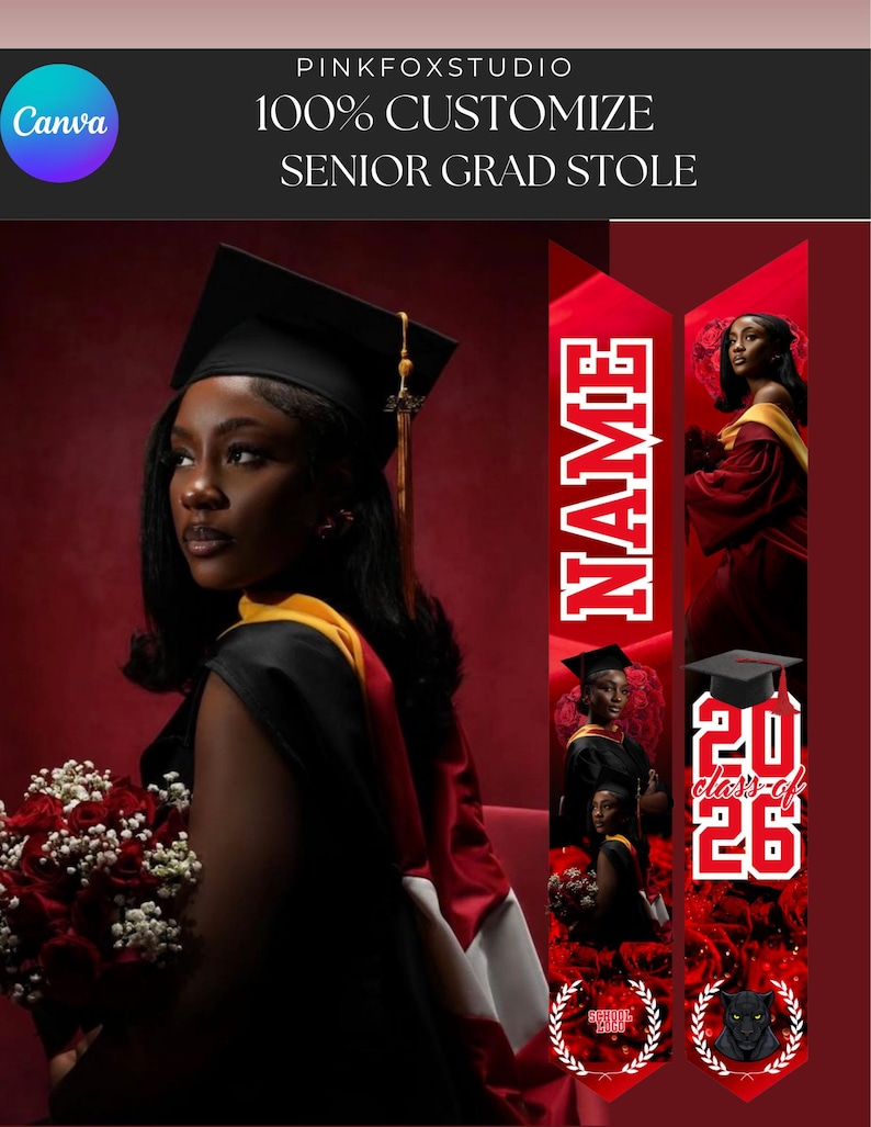 Class of 2026 Graduation Stole Template | Canva Editable Design - Etsy UK
