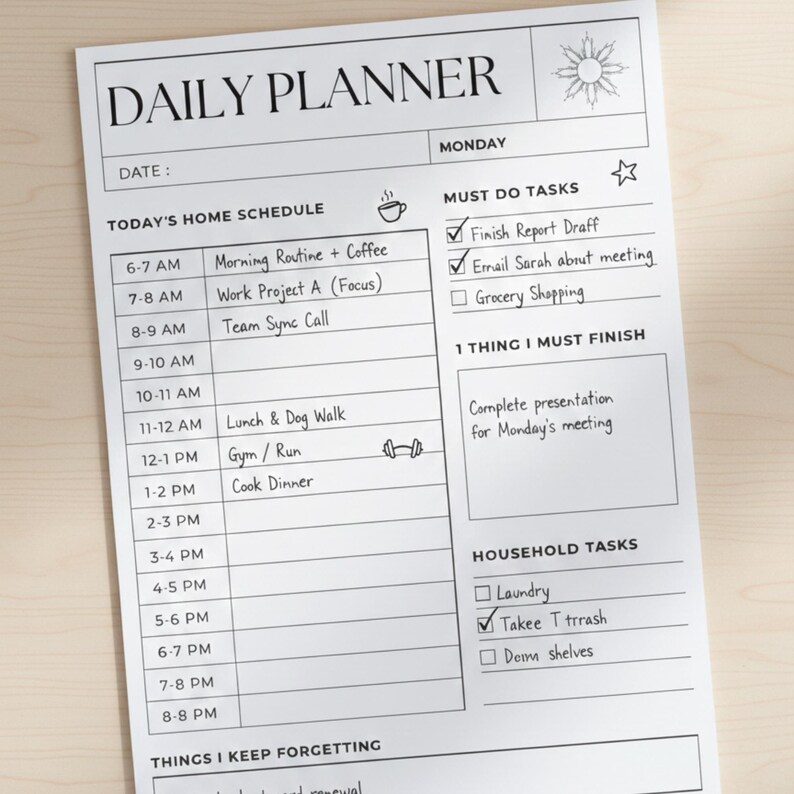 Minimal Daily Printable Planner 2026, Simple Productivity Planner for ...