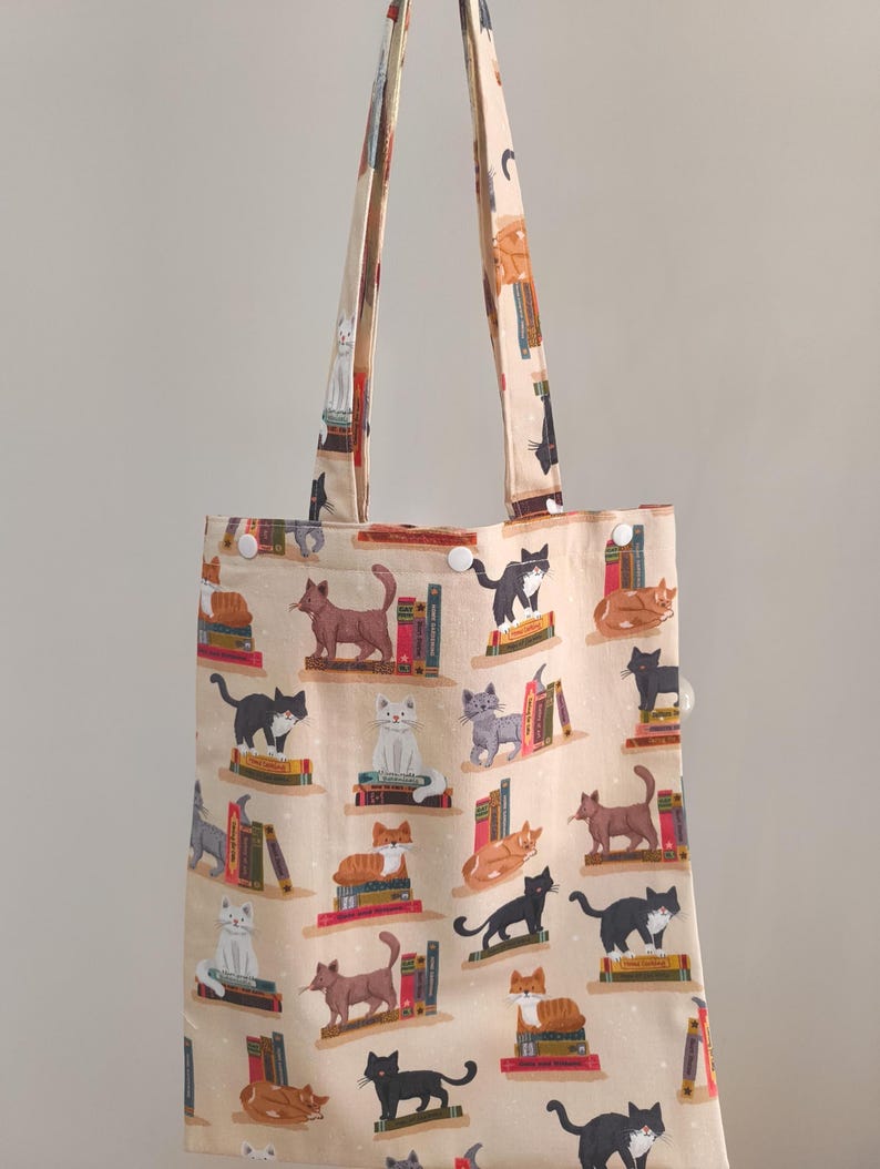 Literary Cats Fabric Tote Bag - Etsy Australia