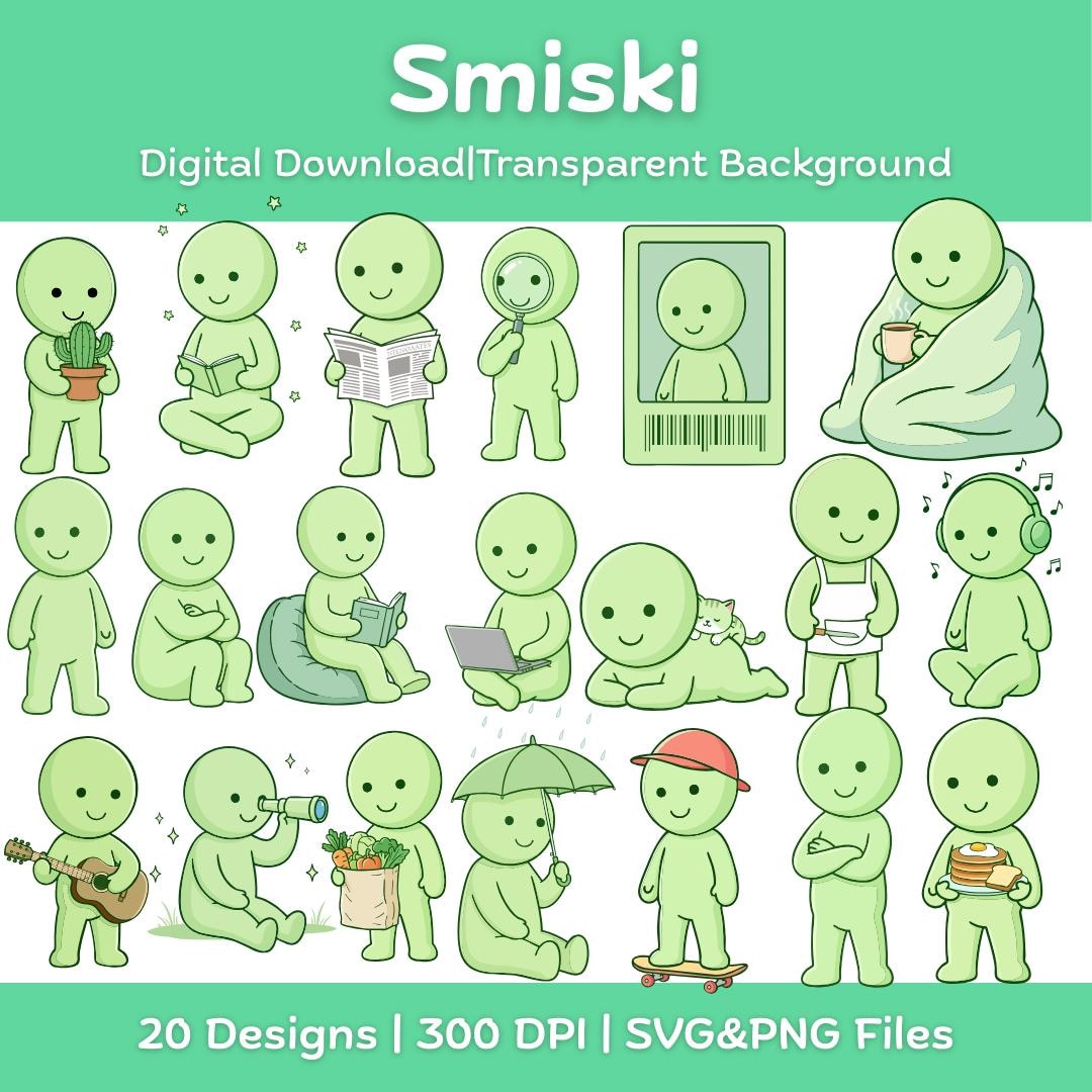 Smiski SVG & PNG Mega Bundle | 20 Cute Glow Character Clipart Designs ...