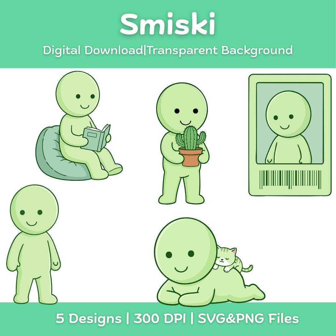 Smiski SVG and PNG Bundle | 5 Cute Glow Character Clipart Designs ...