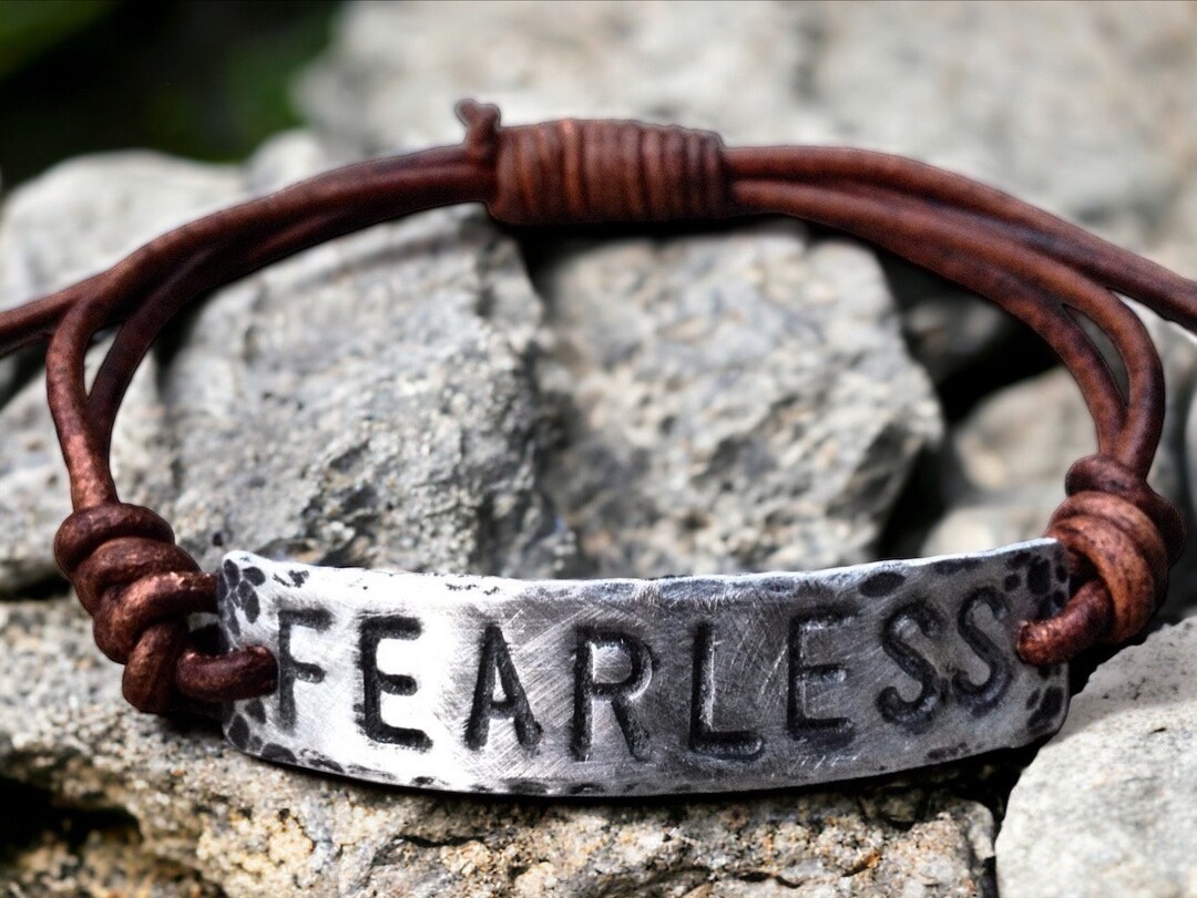Fearless Leather Bracelet, Hand Stamped Pewter or Copper - Etsy