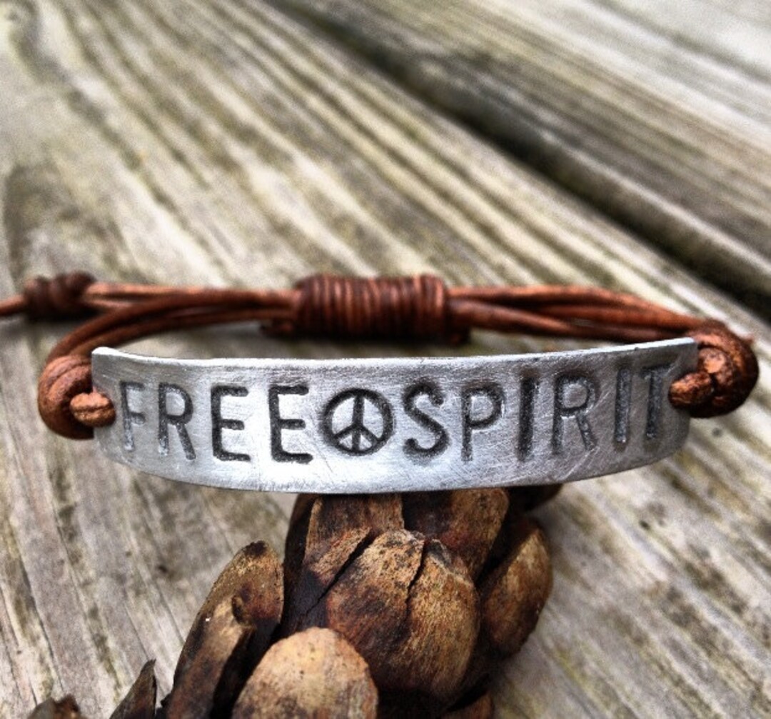 Free Spirit Silver Leather Bracelet Hand-stamped - Etsy