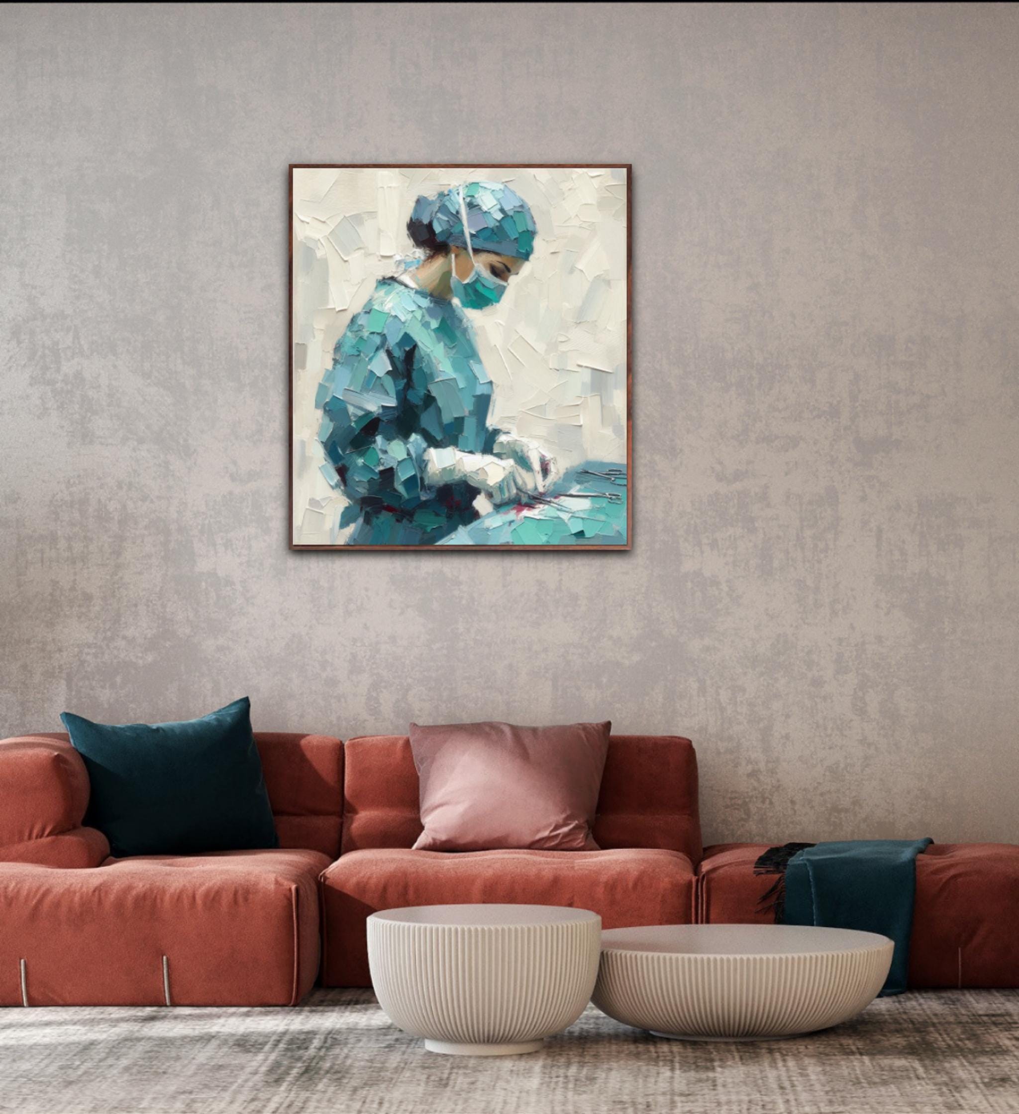 Female Surgeon 40" - Original Oil Painting, Surgical Procedure, Medical ...