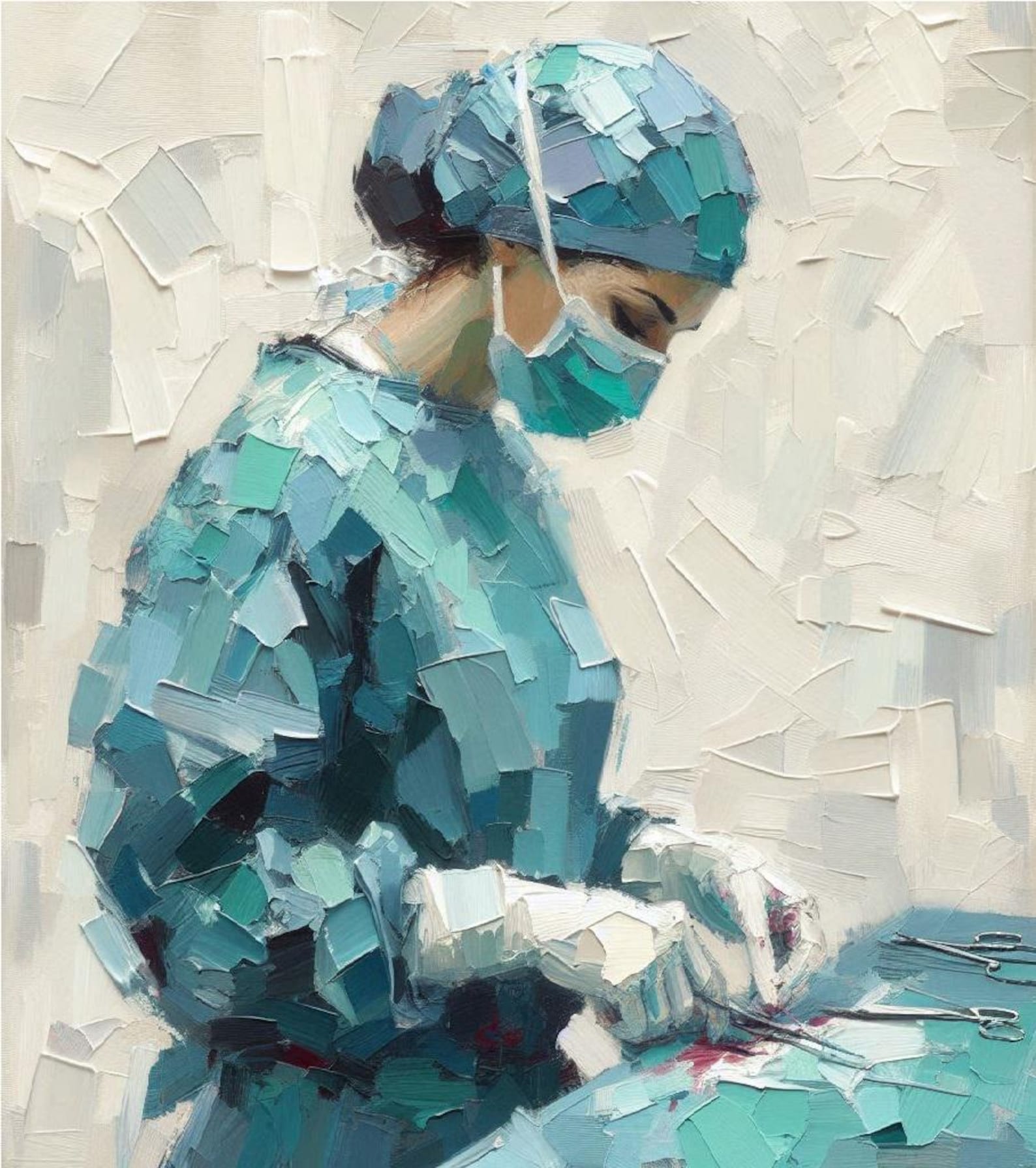 Female Surgeon 40" - Original Oil Painting, Surgical Procedure, Medical ...