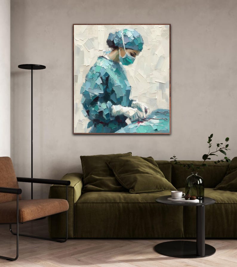 Female Surgeon 40" - Original Oil Painting, Surgical Procedure, Medical ...