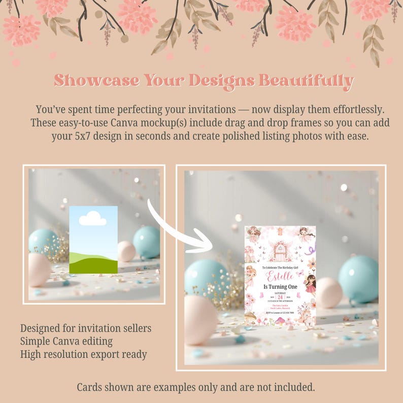 5x7 Birthday Invitation Mockup, Pastel Blue Pink Invite Display ...