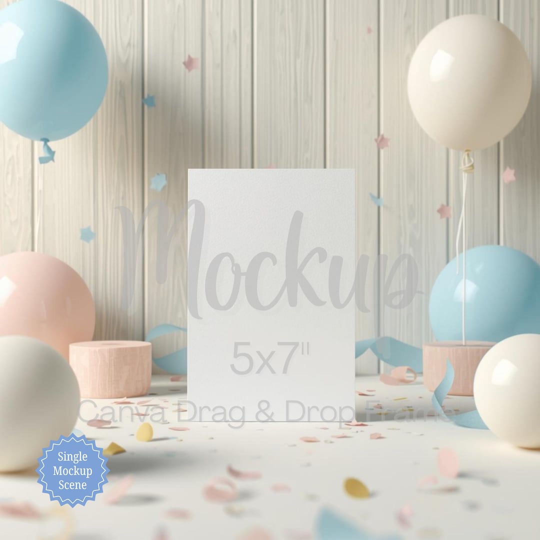 Blue Balloon Birthday Invitation Mockup, Pastel Boy Party Invite ...