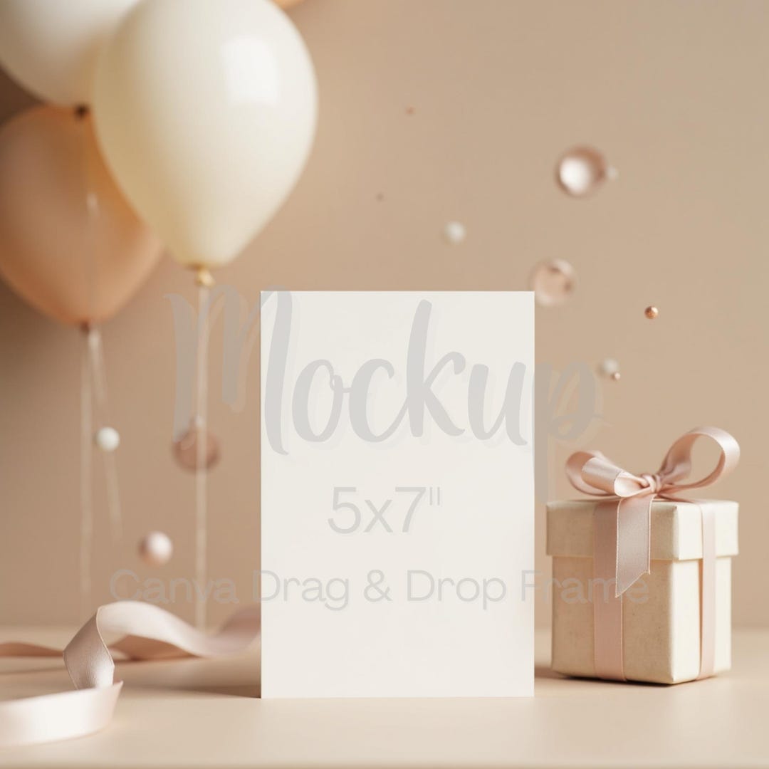 Balloon Birthday Invitation Mockup, Neutral Party Invite Display, 1 ...