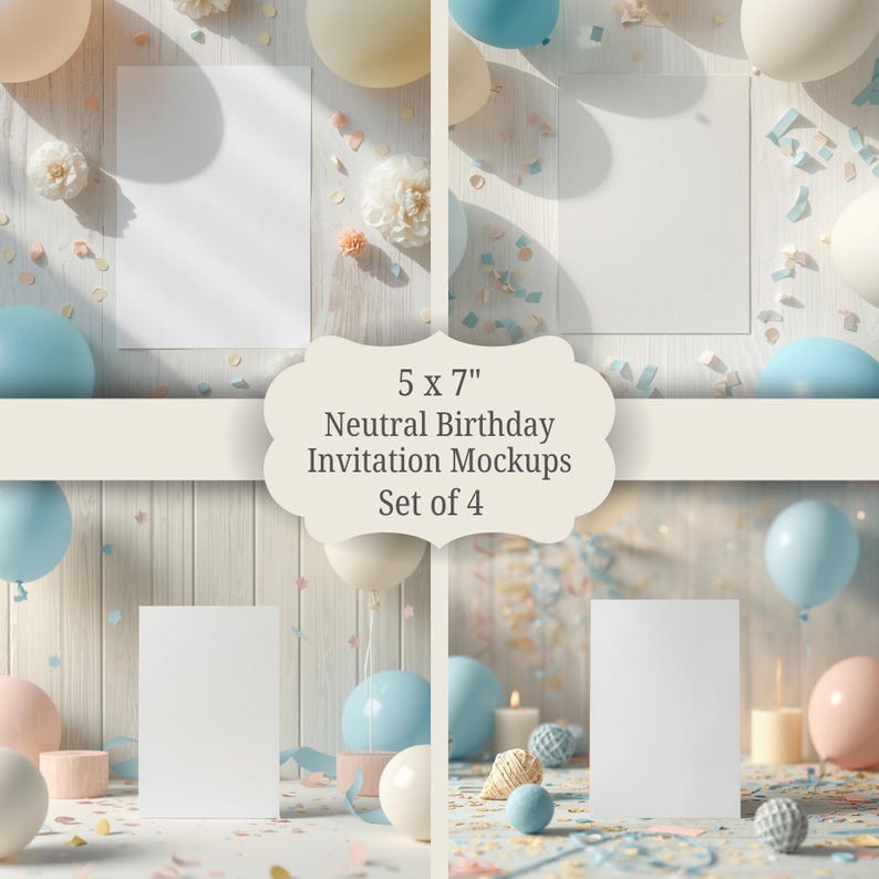 Blue Balloon Birthday Invitation Mockup, Pastel Boy Party Invite ...