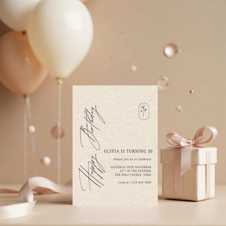 Balloon Birthday Invitation Mockup, Neutral Party Invite Display, 1 ...