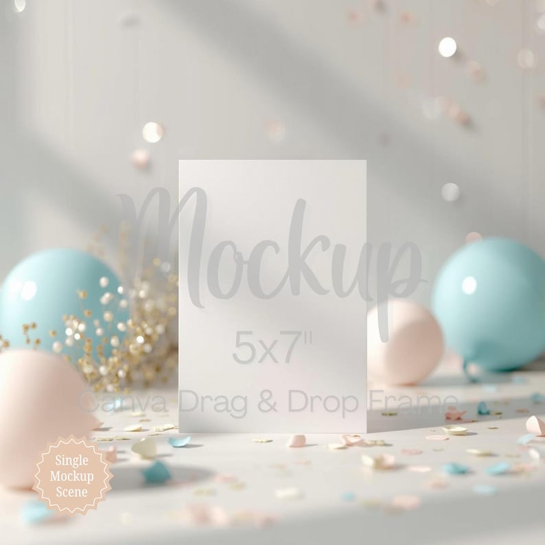 5x7 Birthday Invitation Mockup, Pastel Blue Pink Invite Display ...