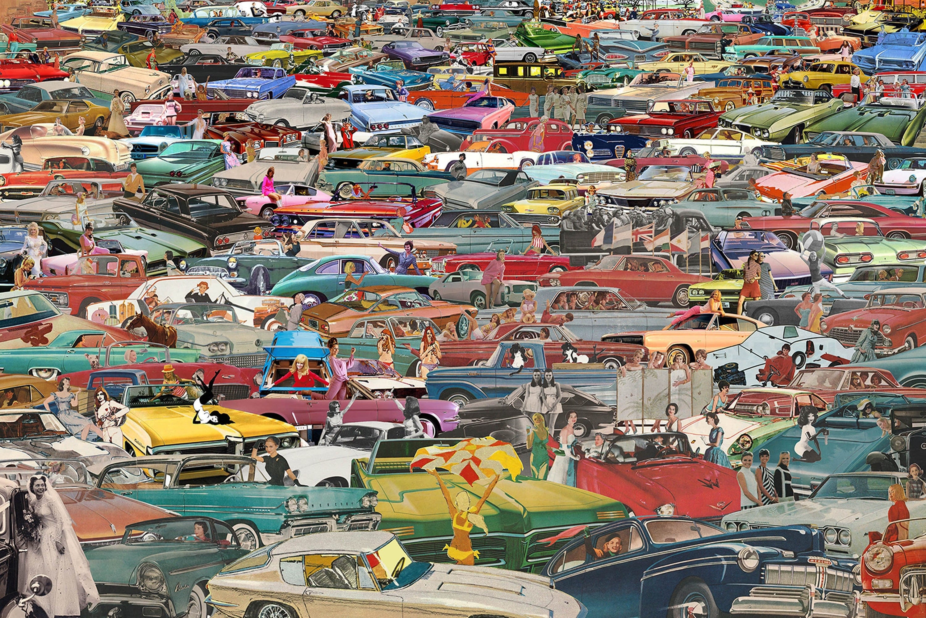 Girls in Cars: Art Print of Hand-cut Collage Using Vintage Magazines ...