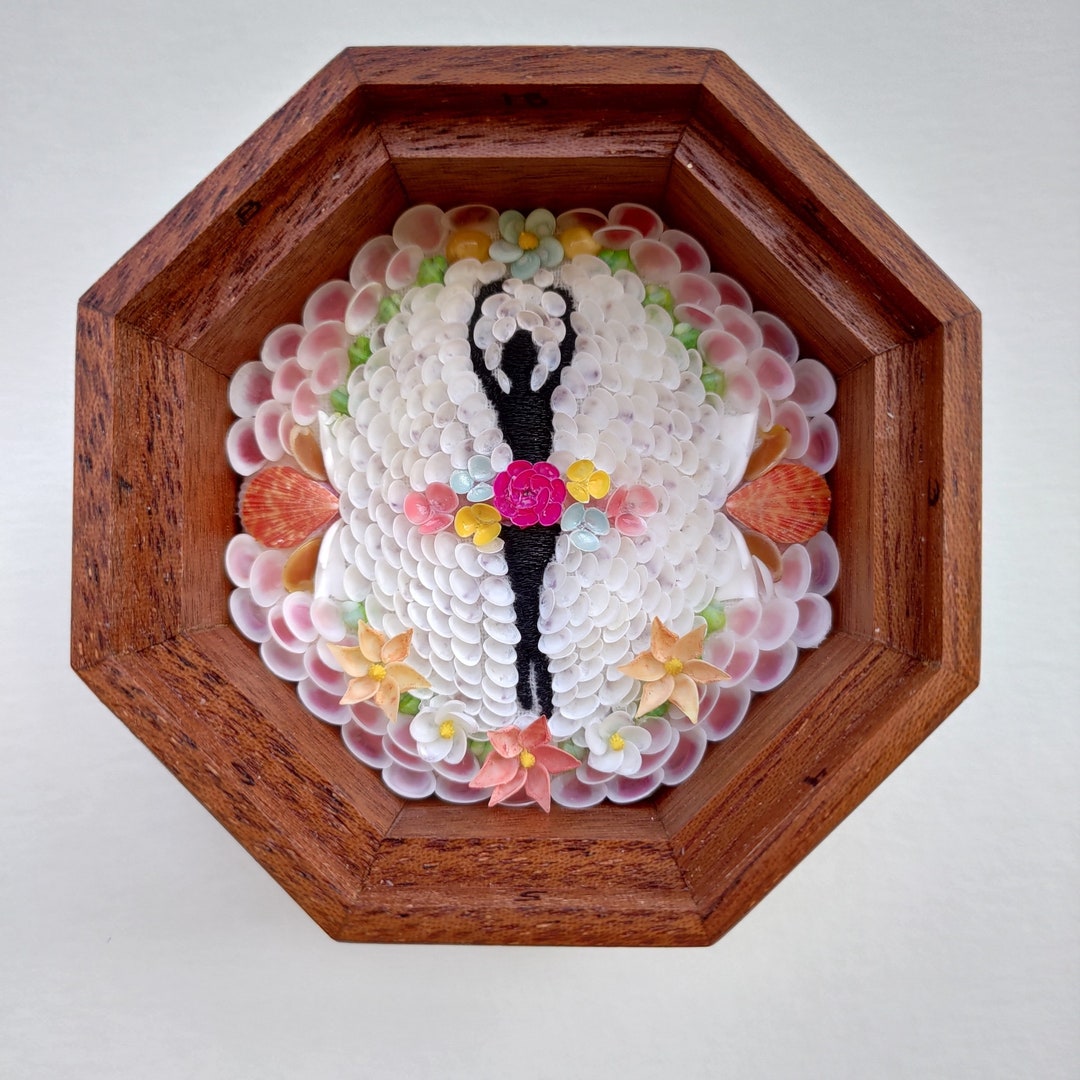Sailor Valentine Shell Art: Ballerina Coastal Wall Decor, 3" Mahogany ...