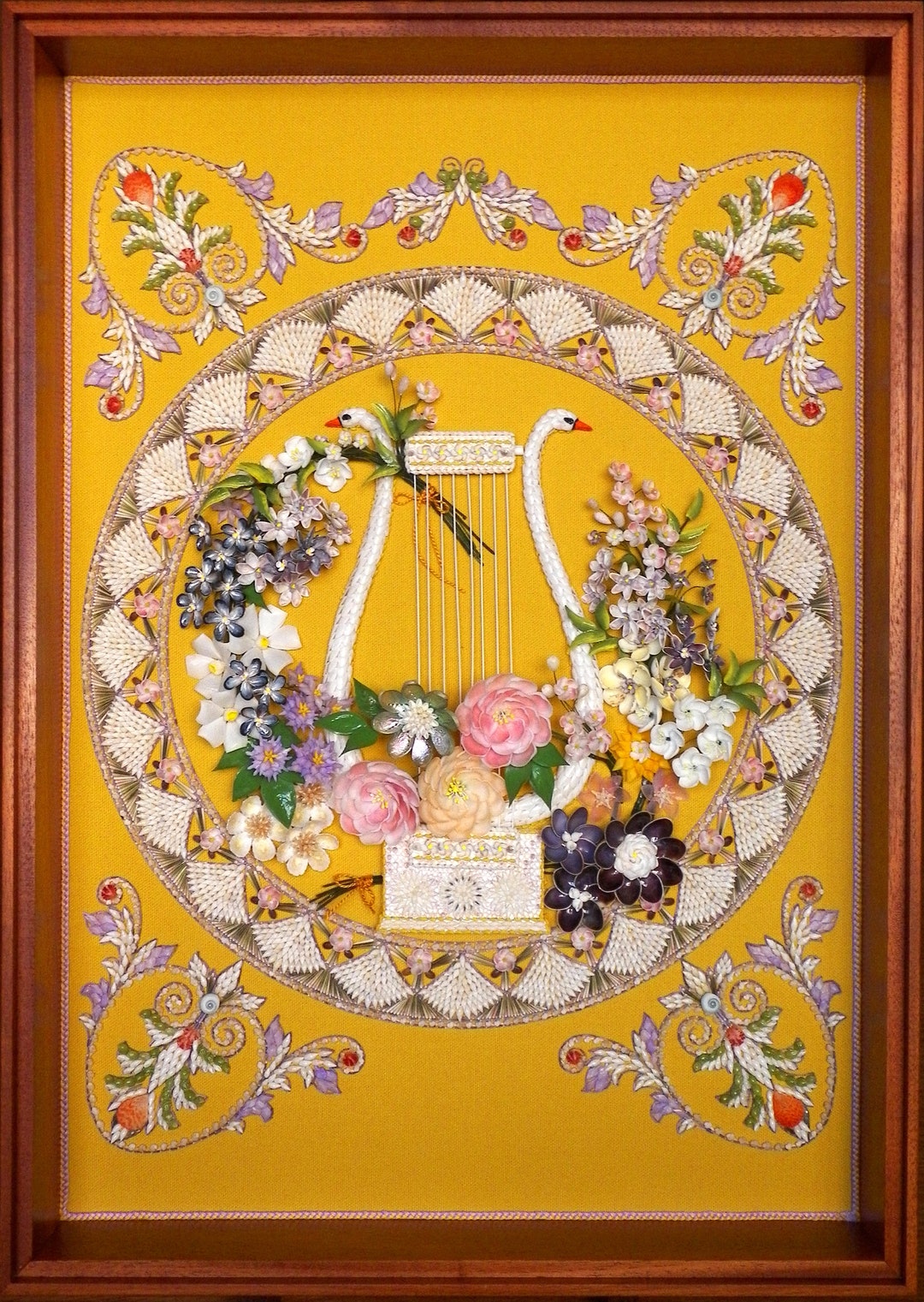 Sailor Valentine Seashell Wall Decor "the Lyre of Orpheus" Shell Mosaic ...