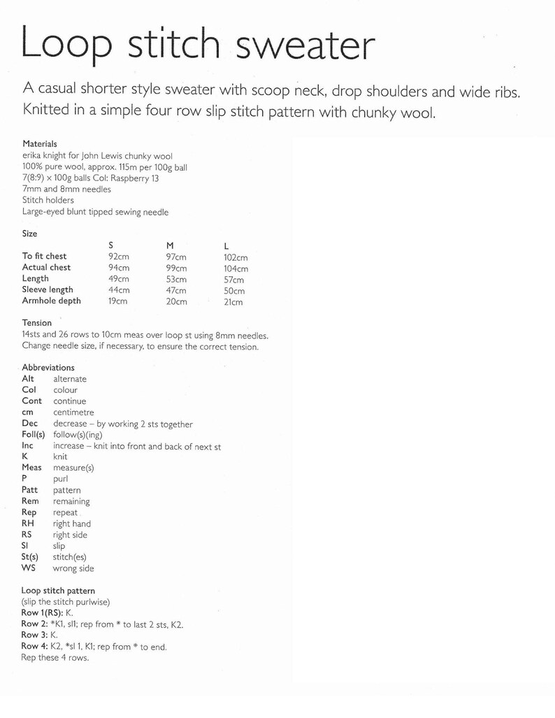 Easy Beginner Jumper, Loop Stitch Chunky Short Sweater Knitting Pattern ...