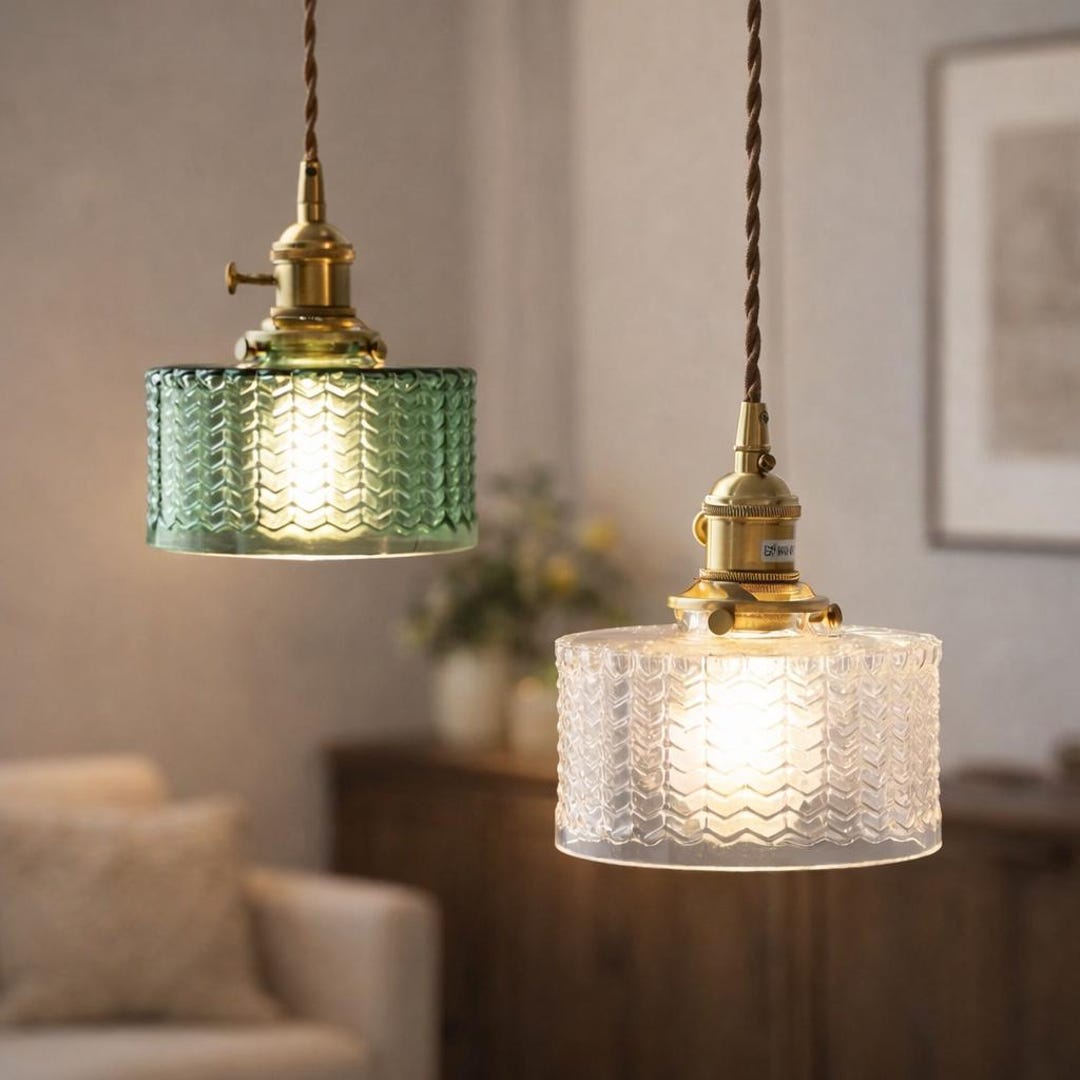 Fluted Glass Pendant Light: Modern Vintage Hanging Lamp, E27 - Etsy