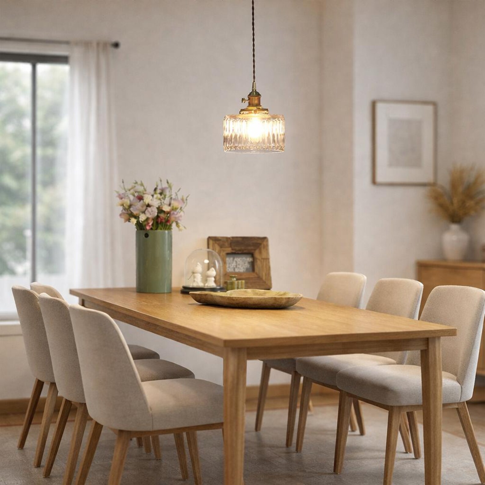 Fluted Glass Pendant Light: Modern Vintage Hanging Lamp, E27 - Etsy