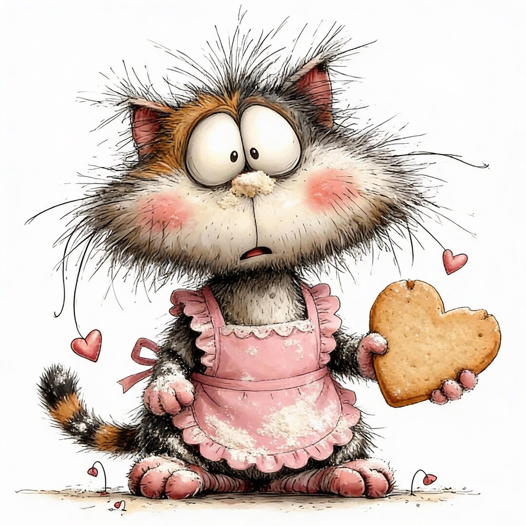 Sassy Valentine Cat Clipart Bundle | Funny Kitten Doodle (JPG, Digital ...