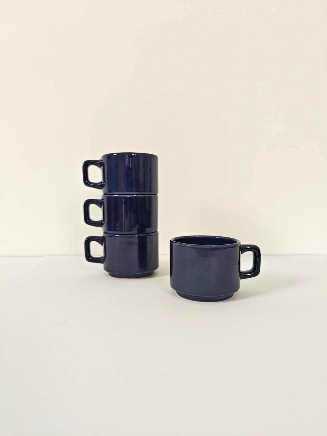 Vintage KIL Ceramic Mugs Set / Mid Century Modern Blue Coffee Cups ...