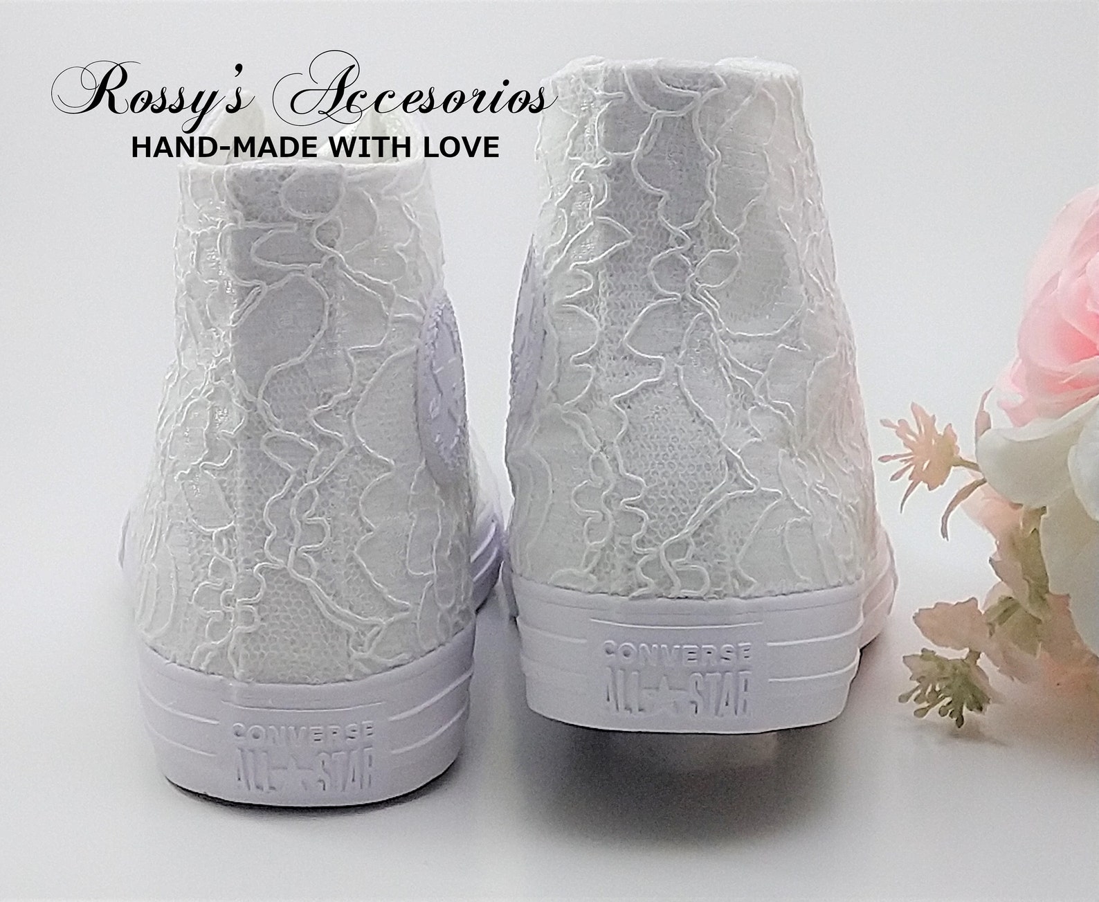 White High Top Converse /women's High Top Converse/ White Lace Converse ...