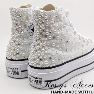 Platform Pearls Crystal Wedding Converse High Top for Bride / White ...