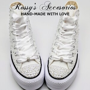 Platform Pearls Crystal Wedding Converse High Top for Bride / White ...