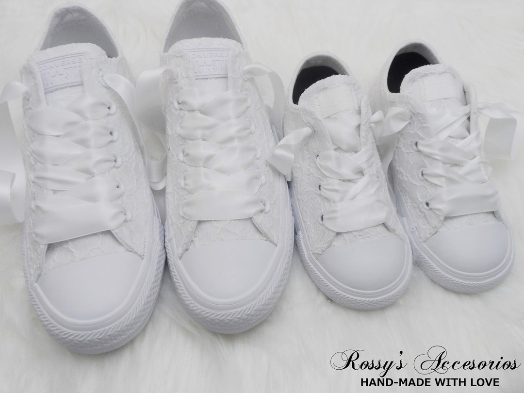 Custom Matching White Converse / White Canvas Lace Converse /wedding ...