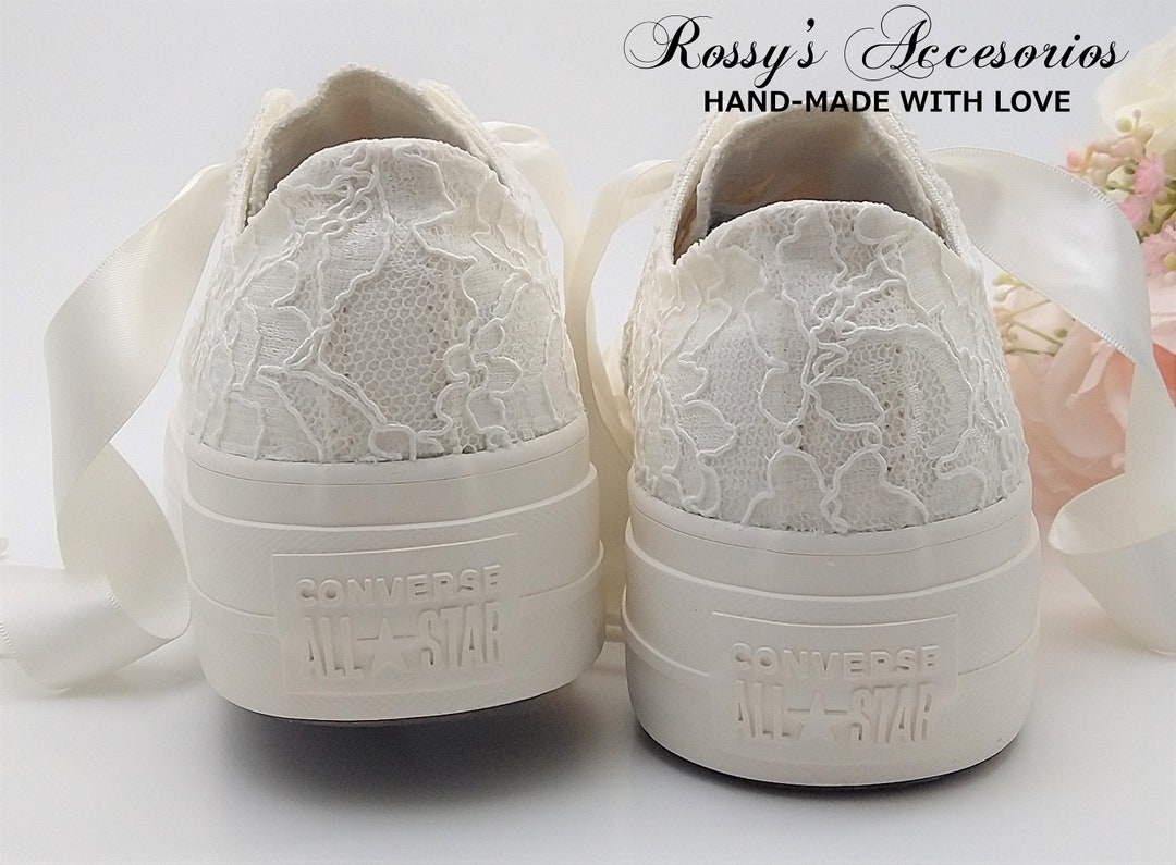 Custom All Ivory Lace Platform Converse / Women's Platform Converse ...