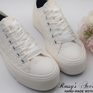 Custom All Ivory Lace Platform Converse / Women's Platform Converse ...