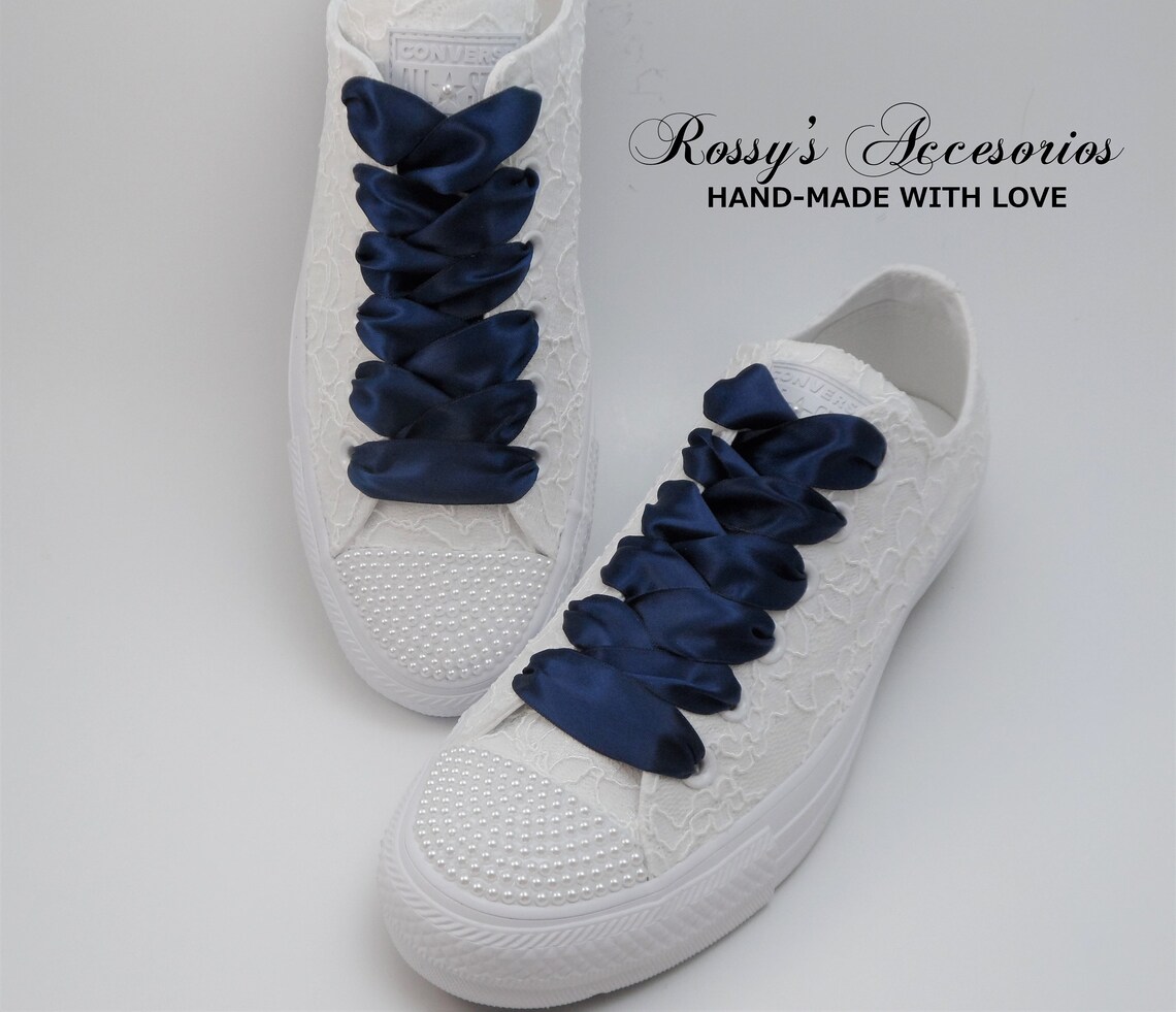 Personalized Navy Blue Wedding Converse / White Lace Converse - Etsy