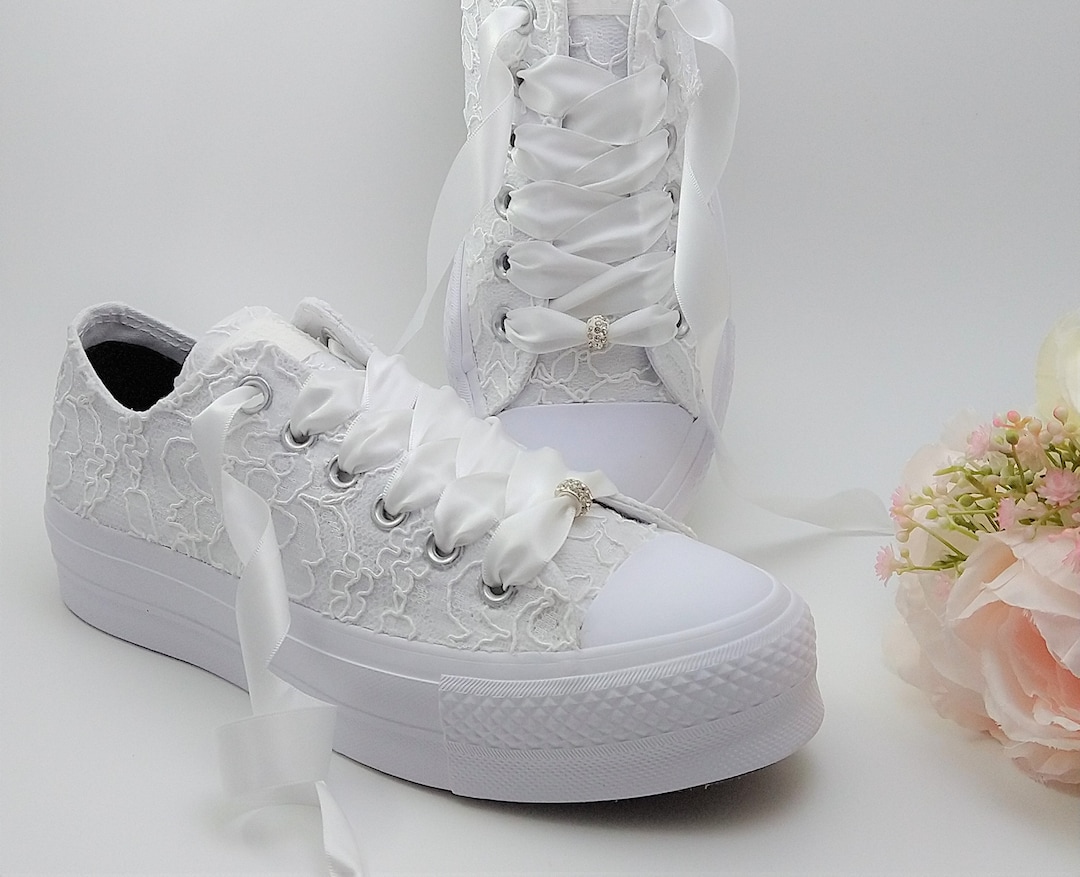 Custom All White Lace Platform Converse / Women's Platform Converse ...