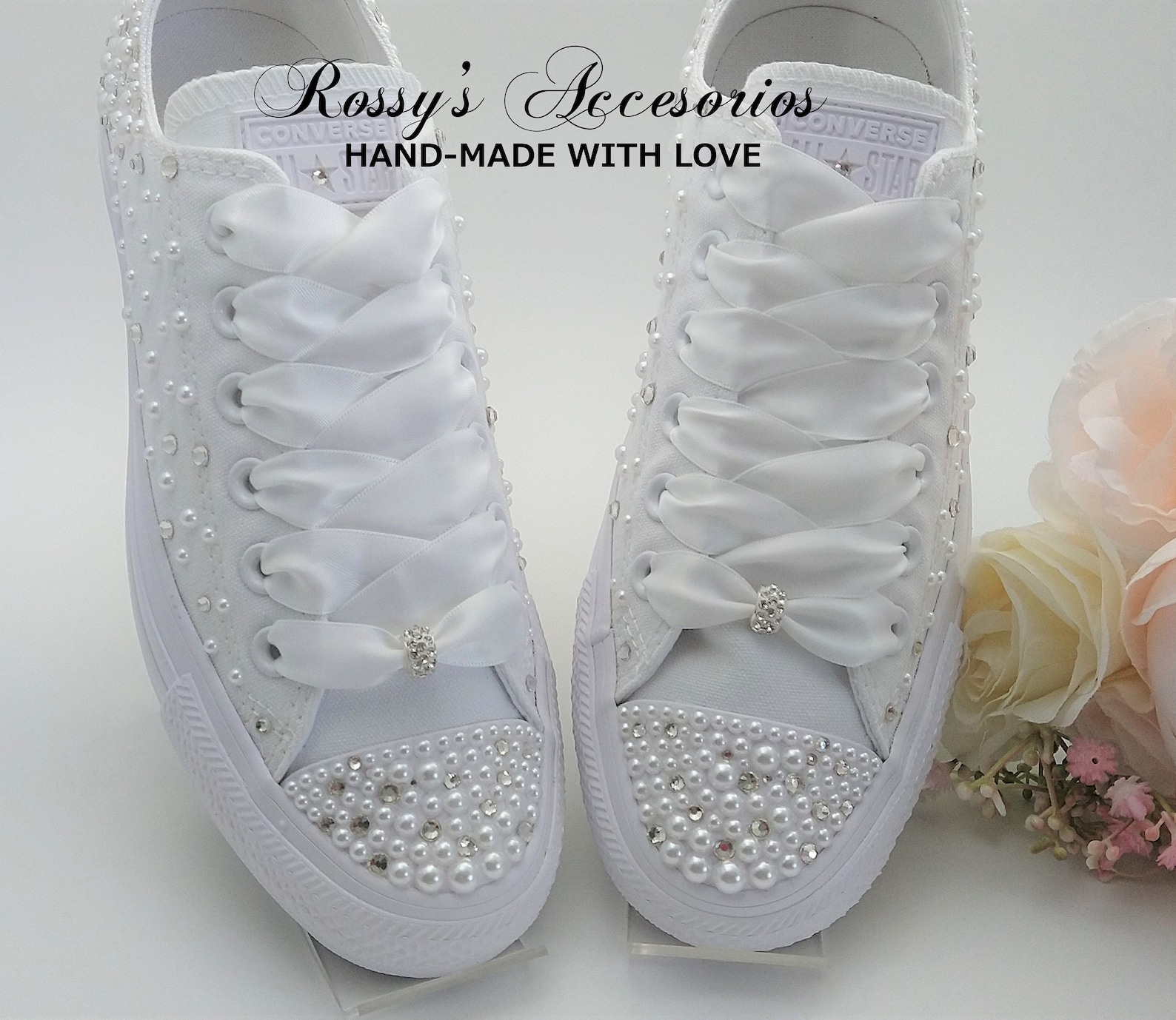 Personalized Pearl & Crystal Wedding Converse: Bride's Custom Sneakers ...