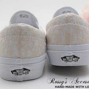 Slip on CHAMPAGNE Lace Wedding Vans, Ivory Lace Vans Slip on Sneakers ...