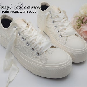 Custom All Ivory Lace Platform Converse / Women's Platform Converse ...