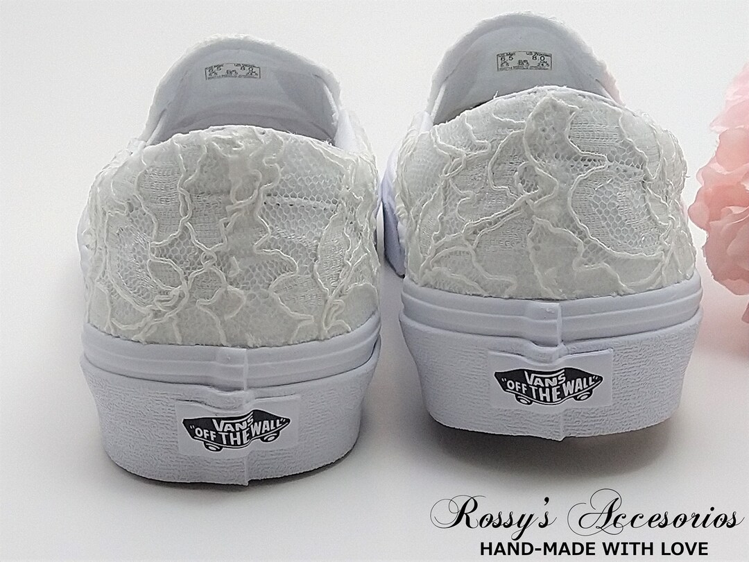 IVORY Lace Slip on Wedding Vans / Ivory Lace Vans Slip on Sneakers ...