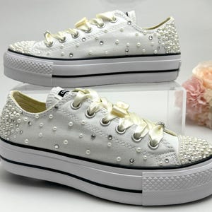 Platform Ivory Pearls Crystal Wedding Converse for Bride / Ivory ...