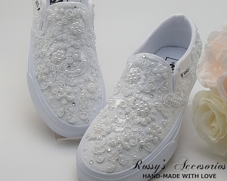 Slip on White Lace Wedding Vans / Wedding Vans Sneakers for - Etsy
