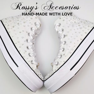 Platform Pearls Crystal Wedding Converse High Top for Bride / White ...